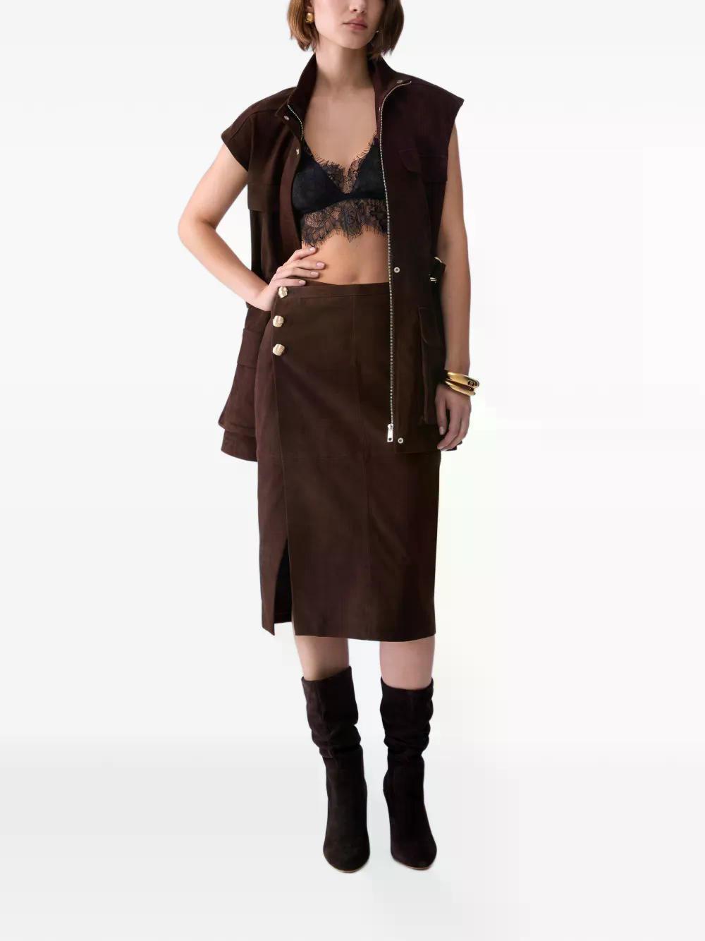 LIU JO LIU JO Suede Midi Skirt with Button Detail