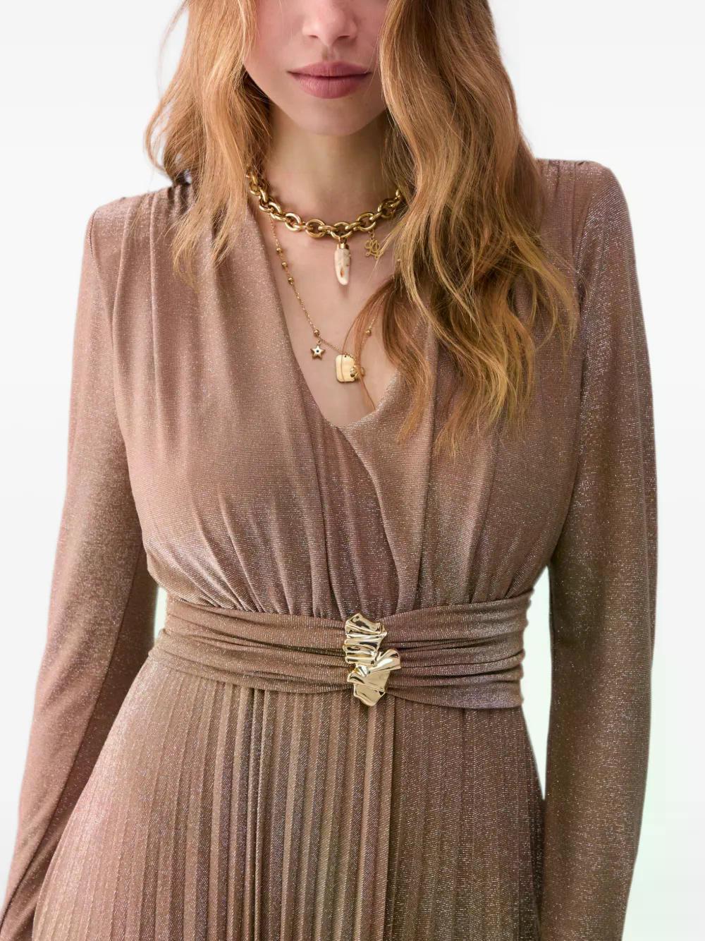 LIU JO LIU JO Long Pleated Lurex Maxi Dress with Jewelled Waist