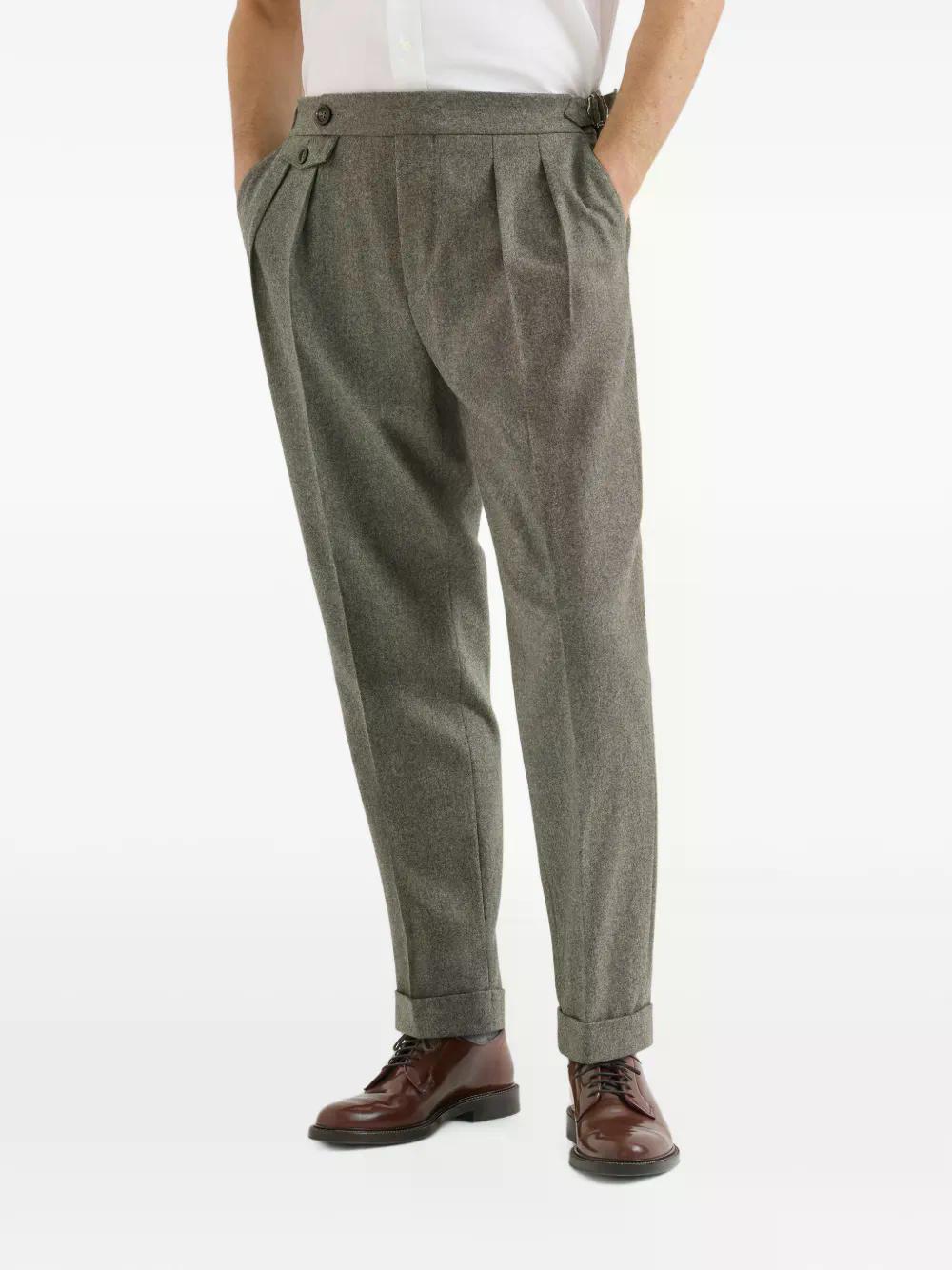 BRUNELLO CUCINELLI Brunello Cucinelli Virgin Wool Flannel Double Pleat Trousers with Waist Tabs