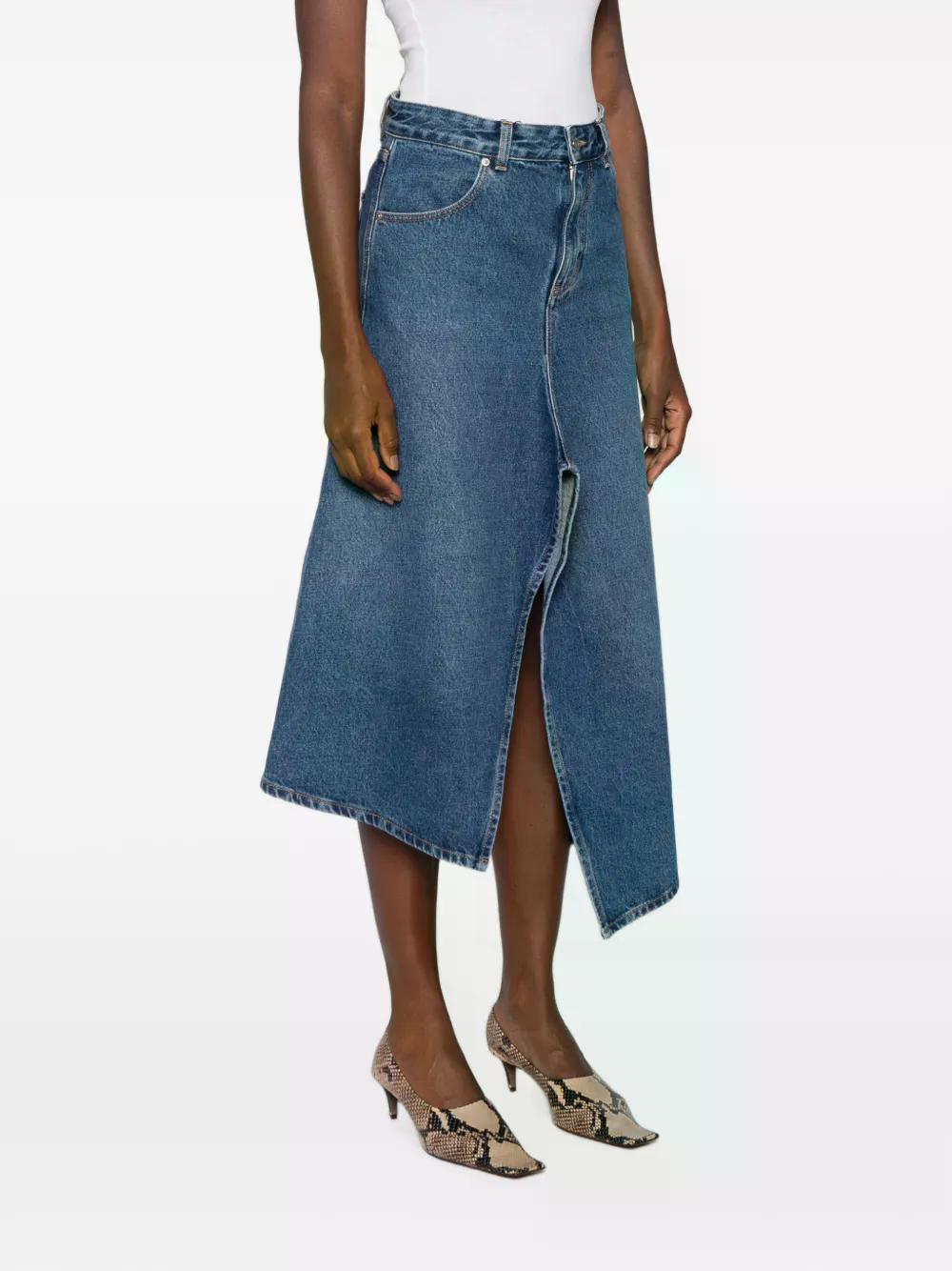 VICTORIA BECKHAM Victoria Beckham Asymmetric Hem Front Slit Denim Skirt