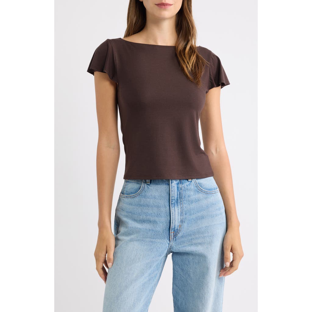 REFORMATION Reformation Jensen Flutter Sleeve Boat Neck Top