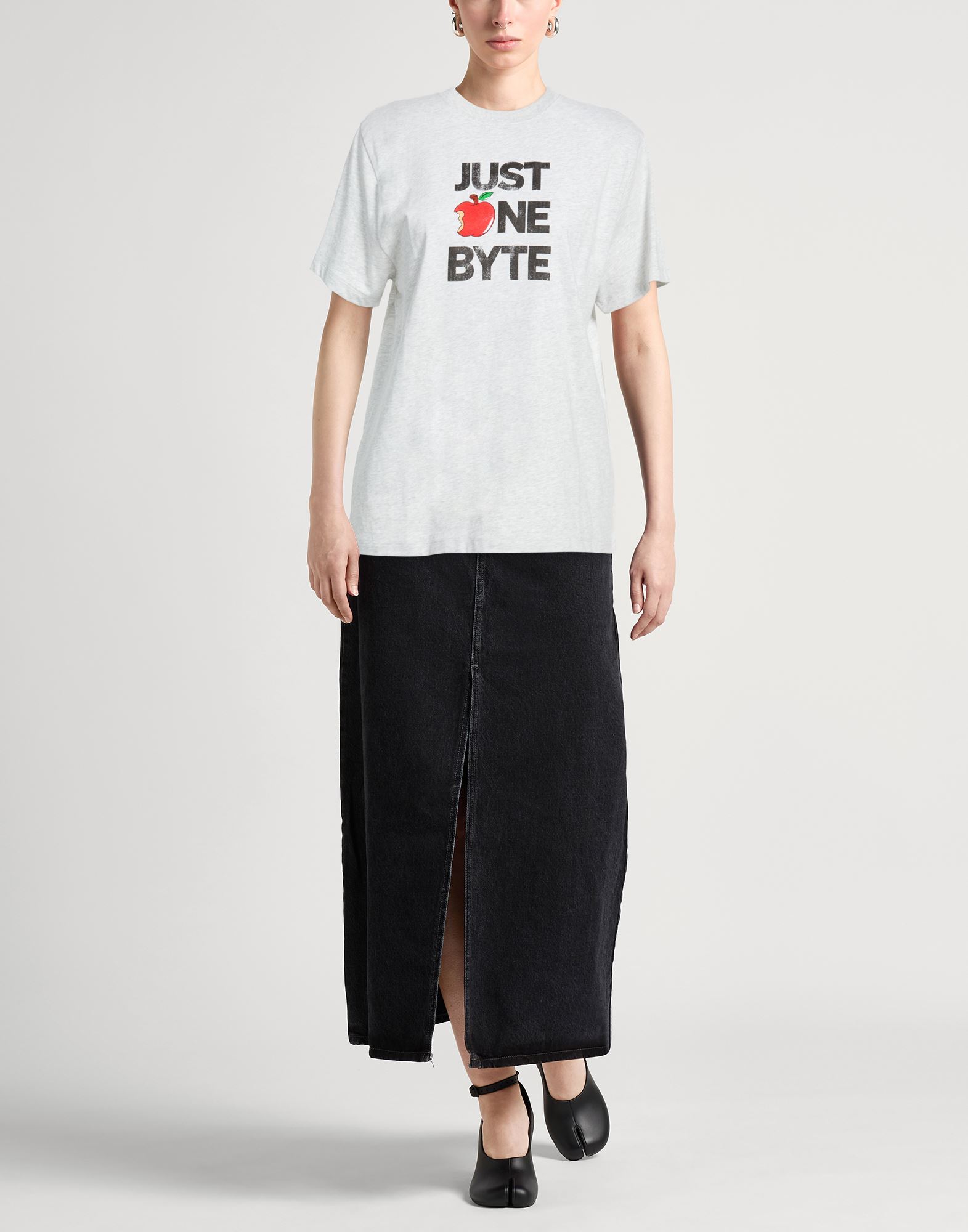 COPERNI COPERNI Light Grey Organic Cotton T-Shirt with "Just One Byte" Print