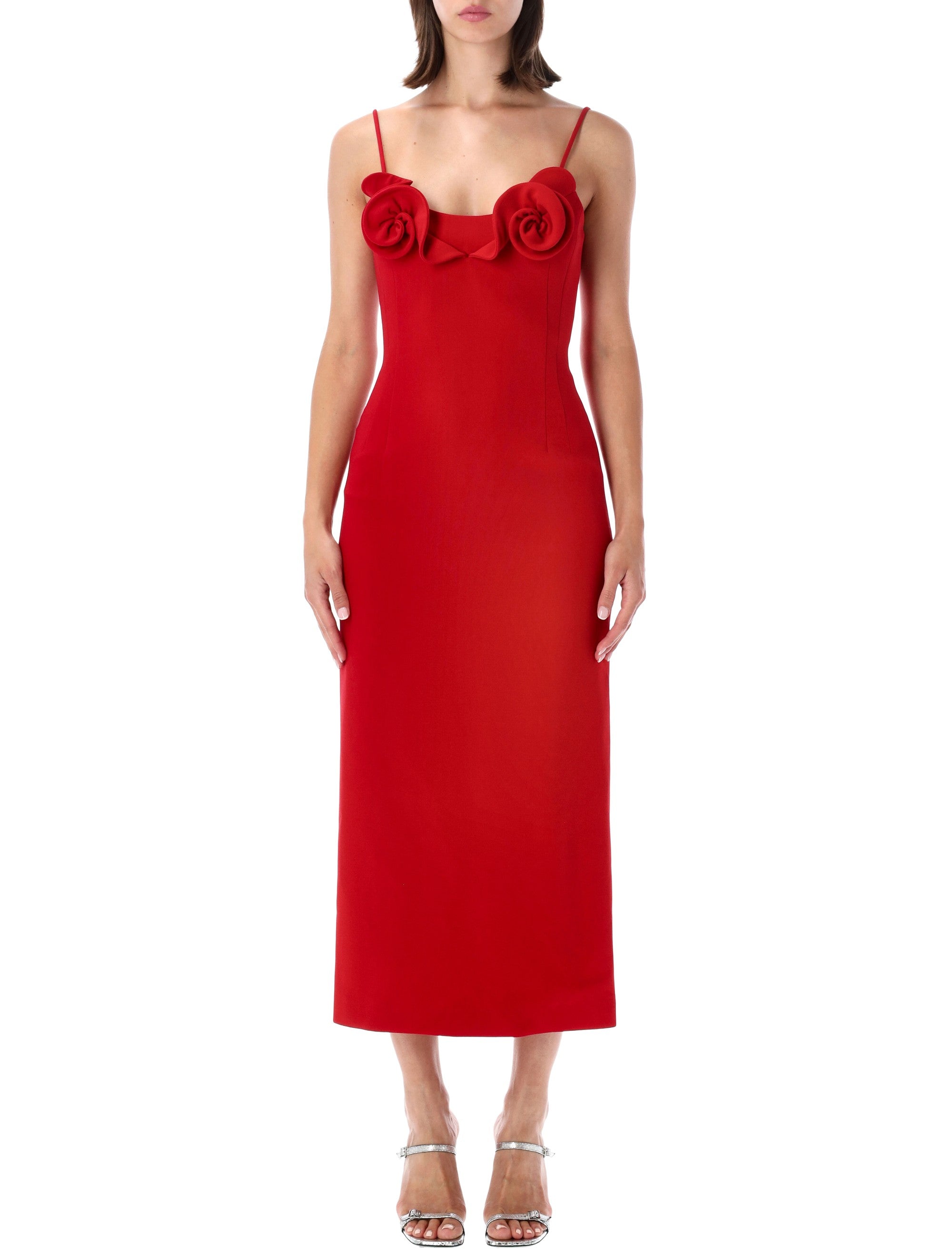 MAGDA BUTRYM MAGDA BURTYM Red Floral Appliqué Midi Dress