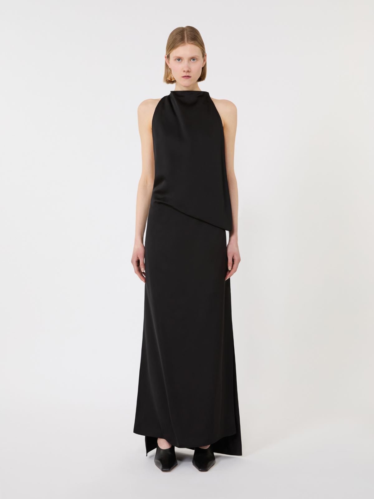 MAX MARA Max Mara Viscose Satin Draped Maxi Dress with High-Low Hem