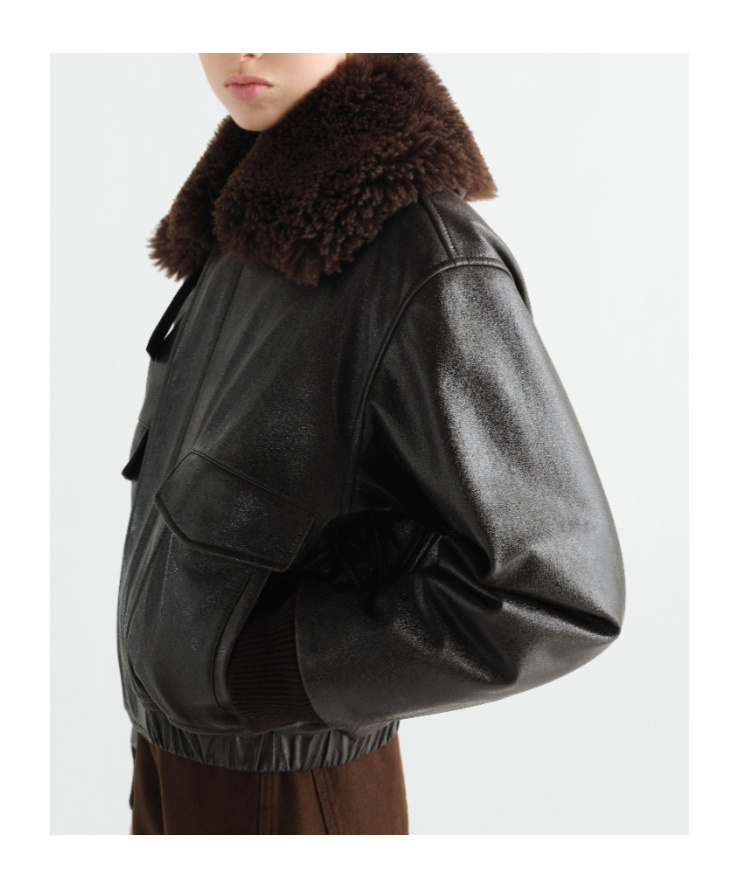 LEMAIRE Lemaire Aviator Leather Blouson with Detachable Shearling Collar