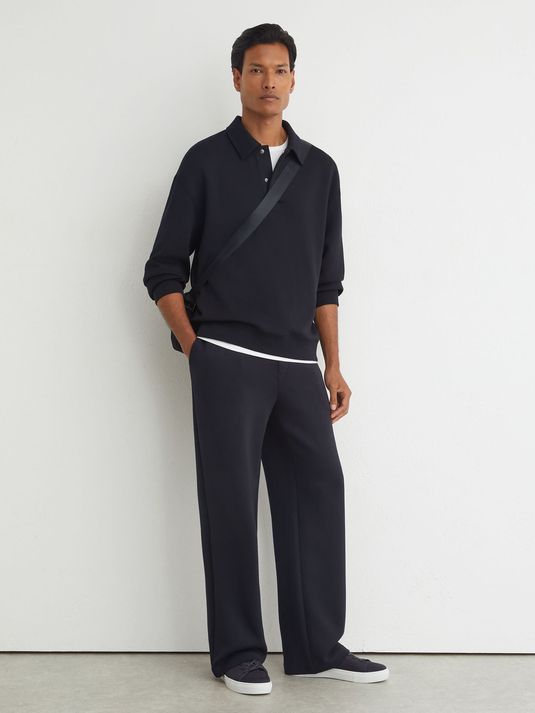 REISS brooks sueded interlock jersey relaxed polo sweatshirt