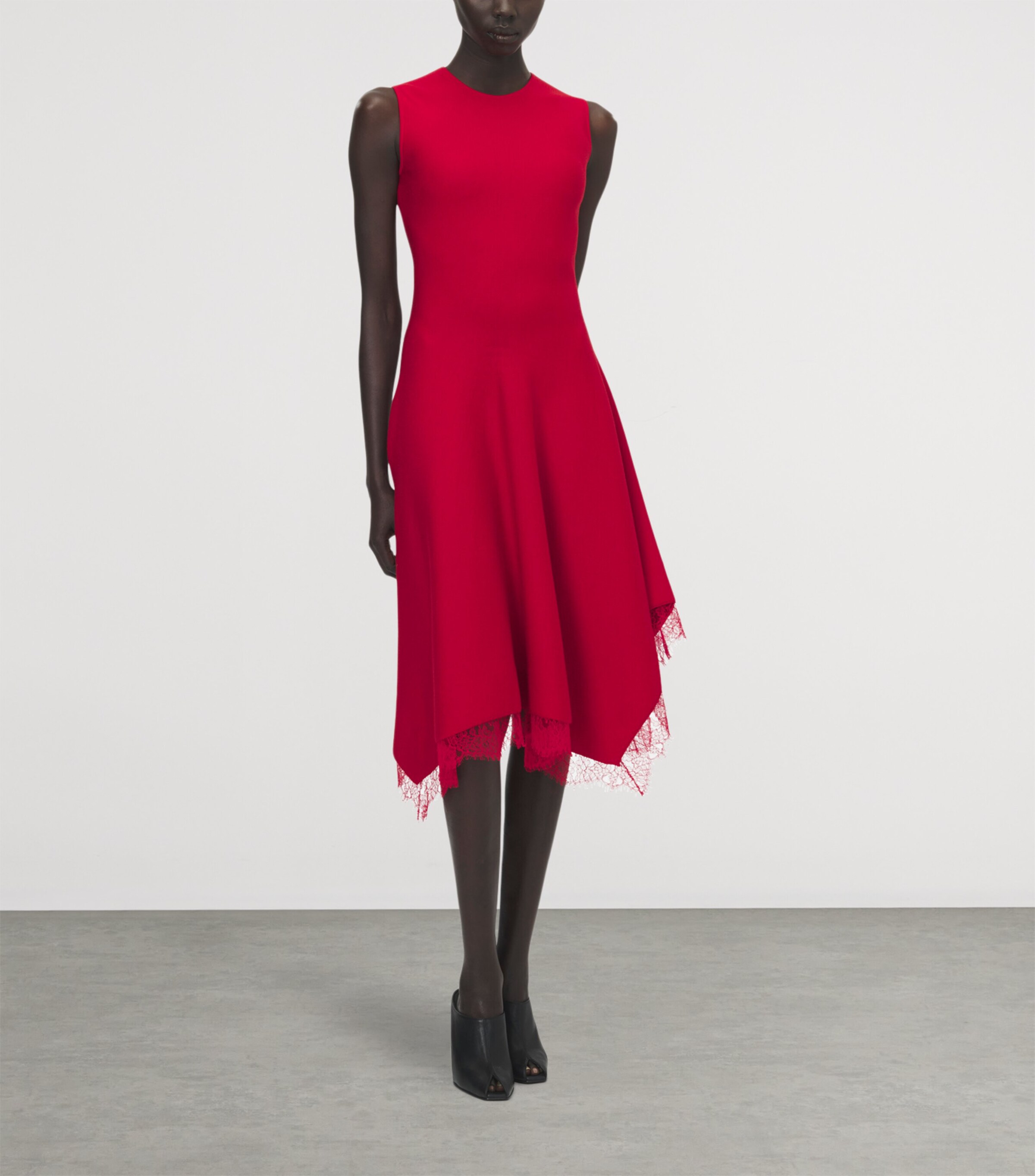 ALEXANDER MCQUEEN McQueen Sleeveless Lace-Trim Midi Dress