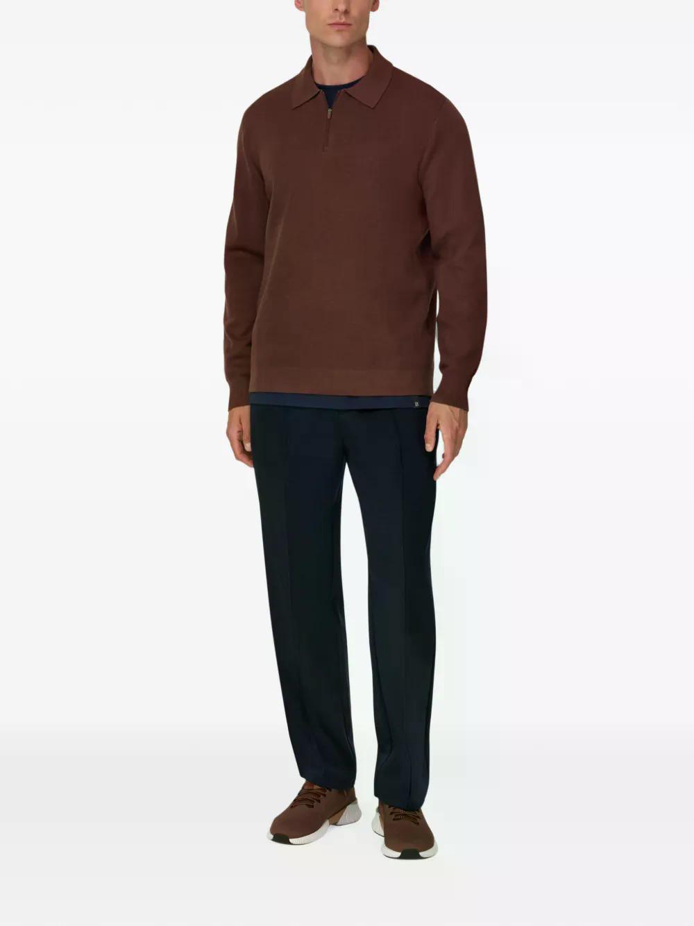 BOGGI MILANO knitted polo shirt quarter-zip wool blend wooltech