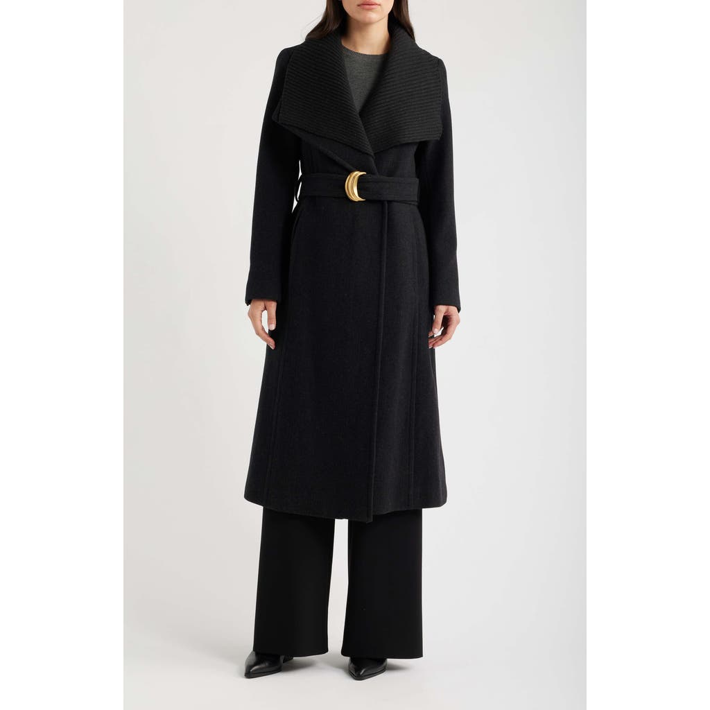 DONNA KARAN NEW YORK Ribbed Collar Belted Coat