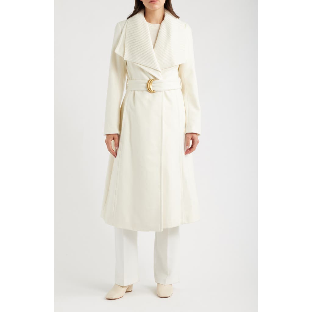 DONNA KARAN NEW YORK Ribbed Collar Belted Coat