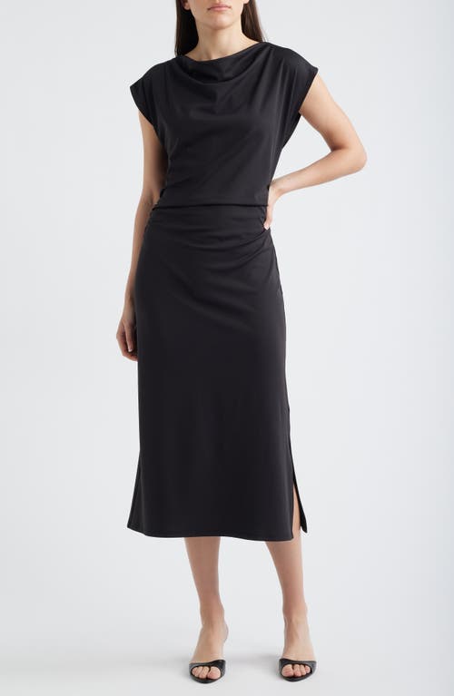 MAGGY LONDON Maggy London Draped Cowl Neck Midi Dress with Side Slit