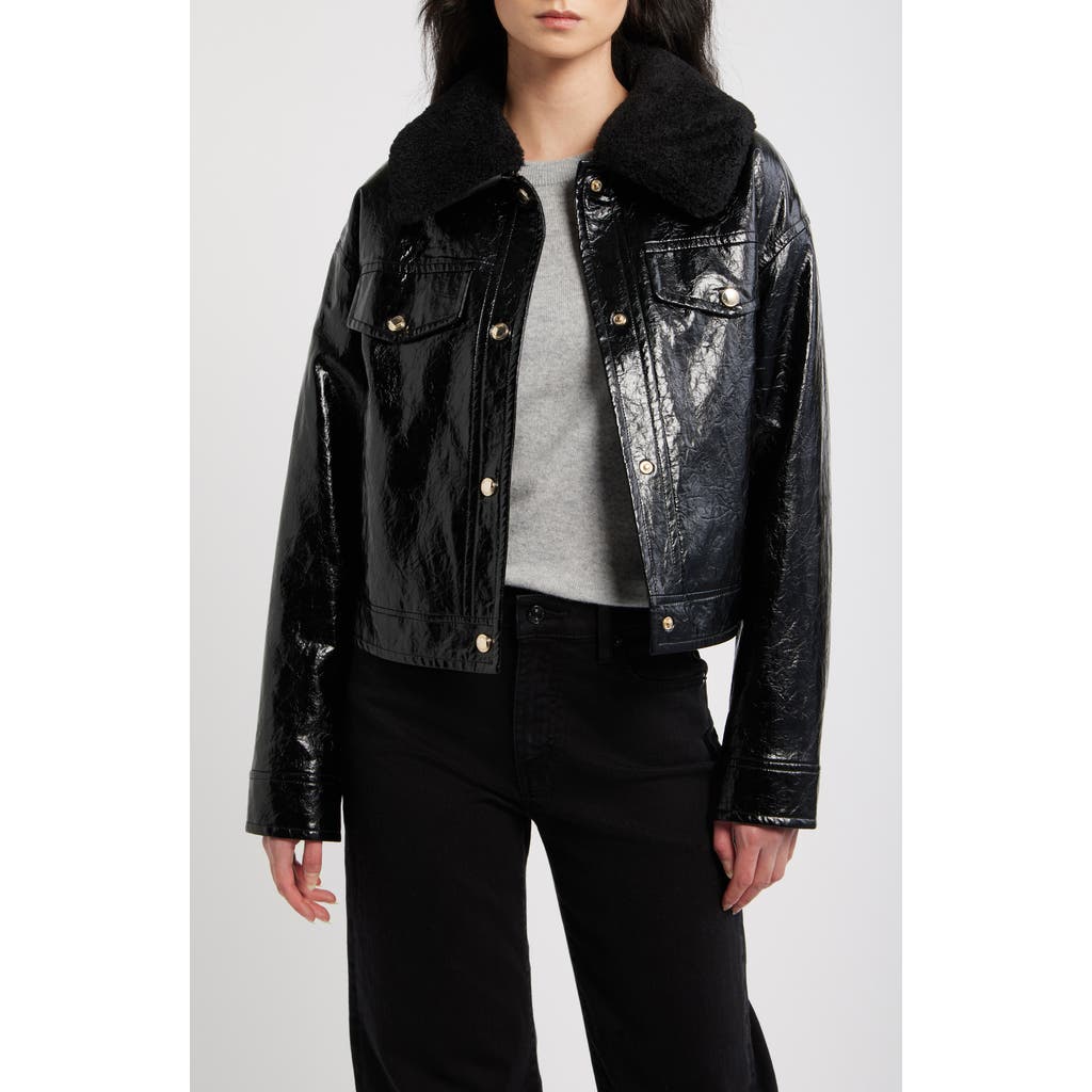 MICHAEL KORS Michael Kors Faux Patent Leather & Faux Shearling Trimmed Jacket