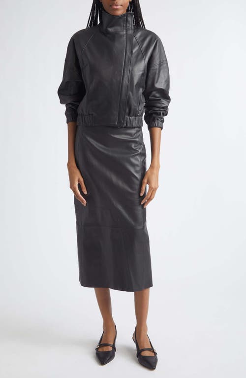 VINCE Vince Leather Moto Jacket with Stand Collar