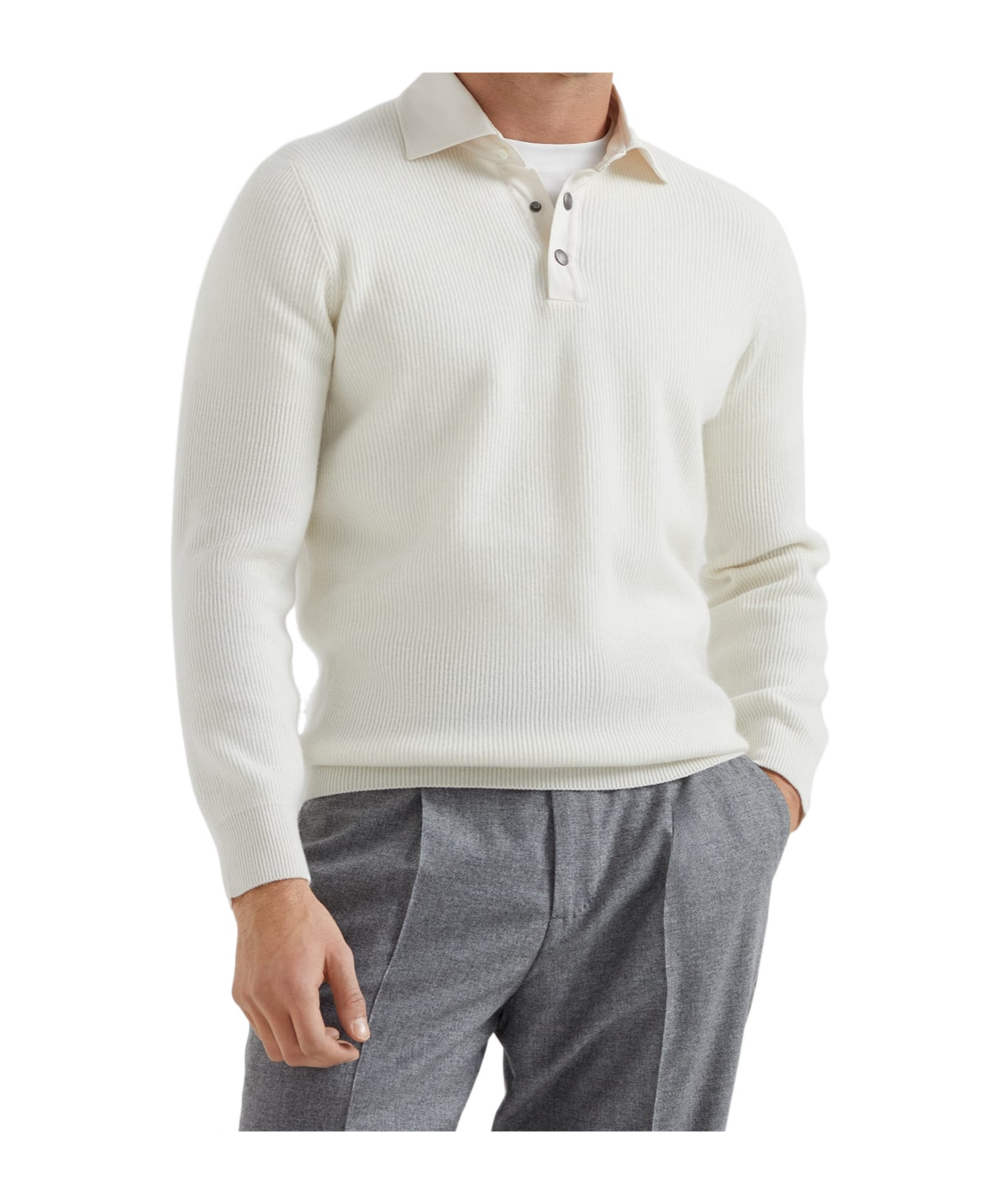 BRUNELLO CUCINELLI Brunello Cucinelli English Rib Knit Twill Spread Collar Polo Shirt