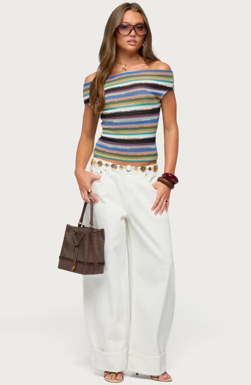 EDIKTED Edikted Iraneia Striped Off-the-Shoulder Knit Top