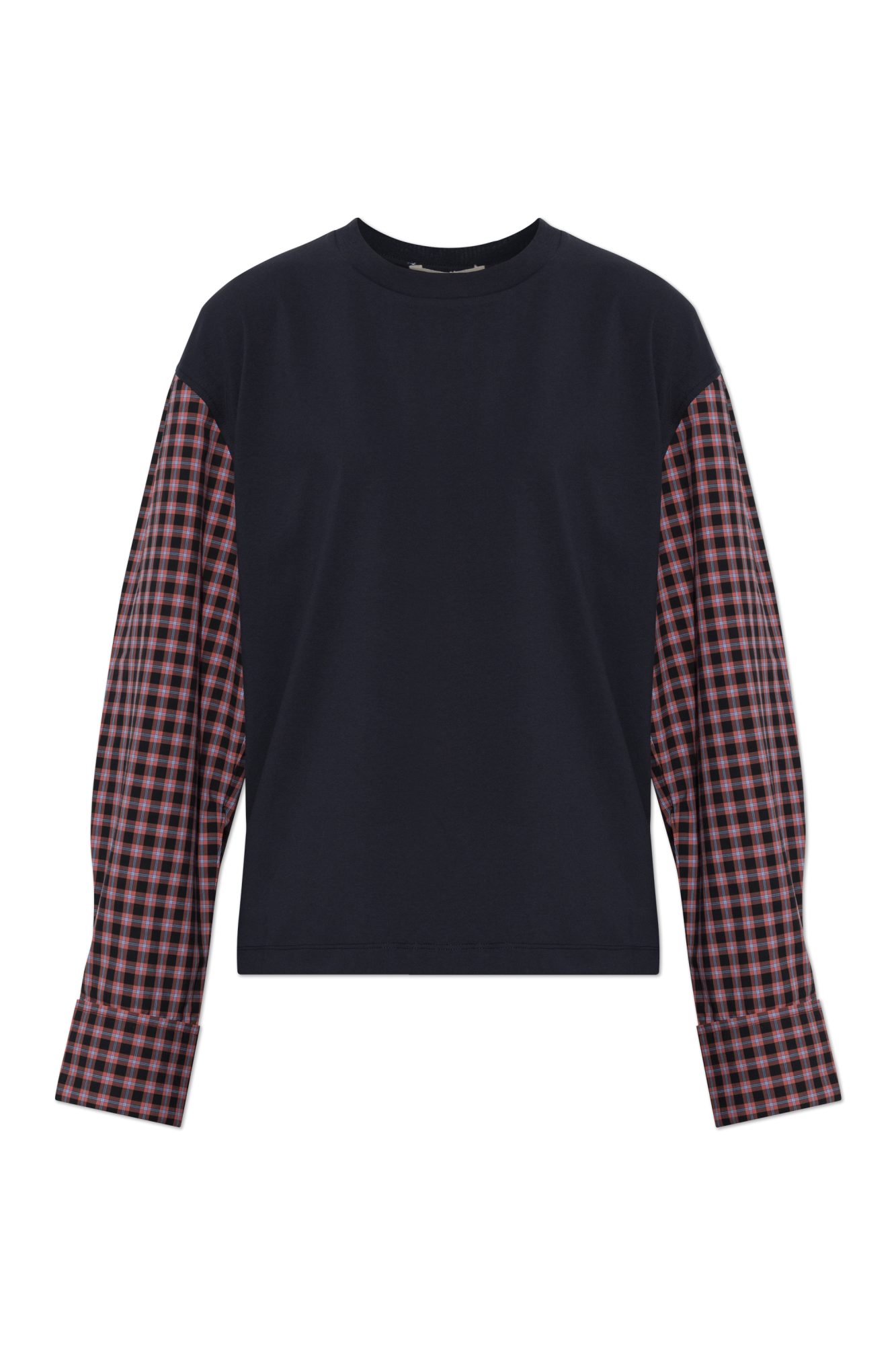MARNI Marni Long Sleeve T-Shirt with Contrasting Checkered Sleeves