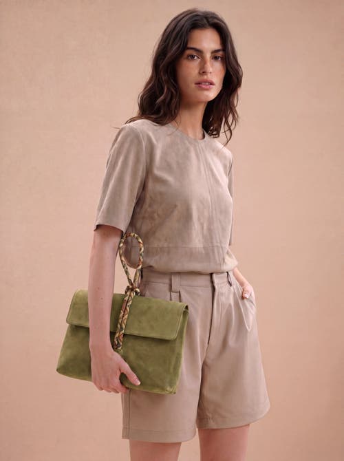 MINE BILGI Mine Bilgi Marissa Suede Leather Handbag with Suzani Knot Handle