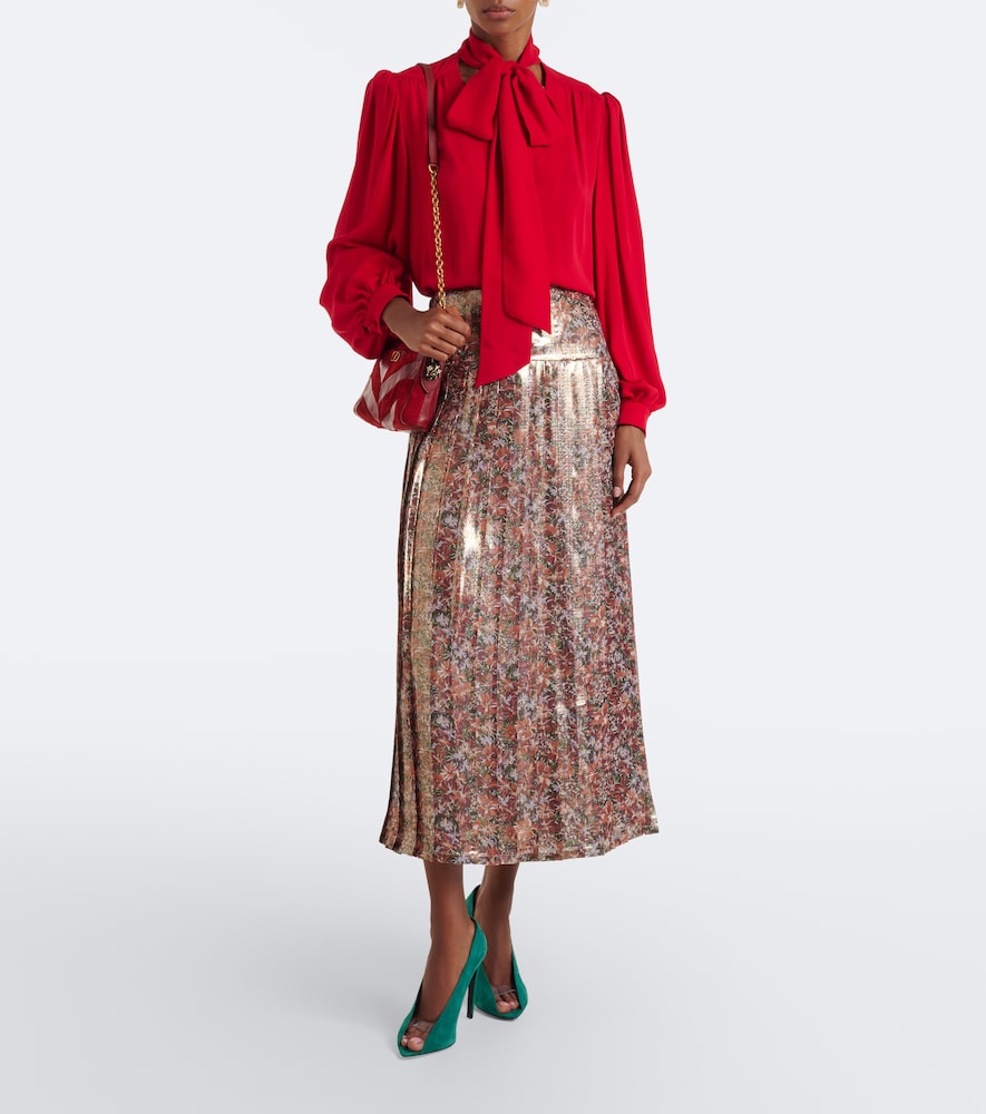 VALENTINO Valentino Pleated Floral Silk-Blend Lamé Midi Skirt