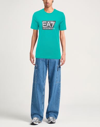 EA7 man t-shirt turquoise size xxl cotton, elastane