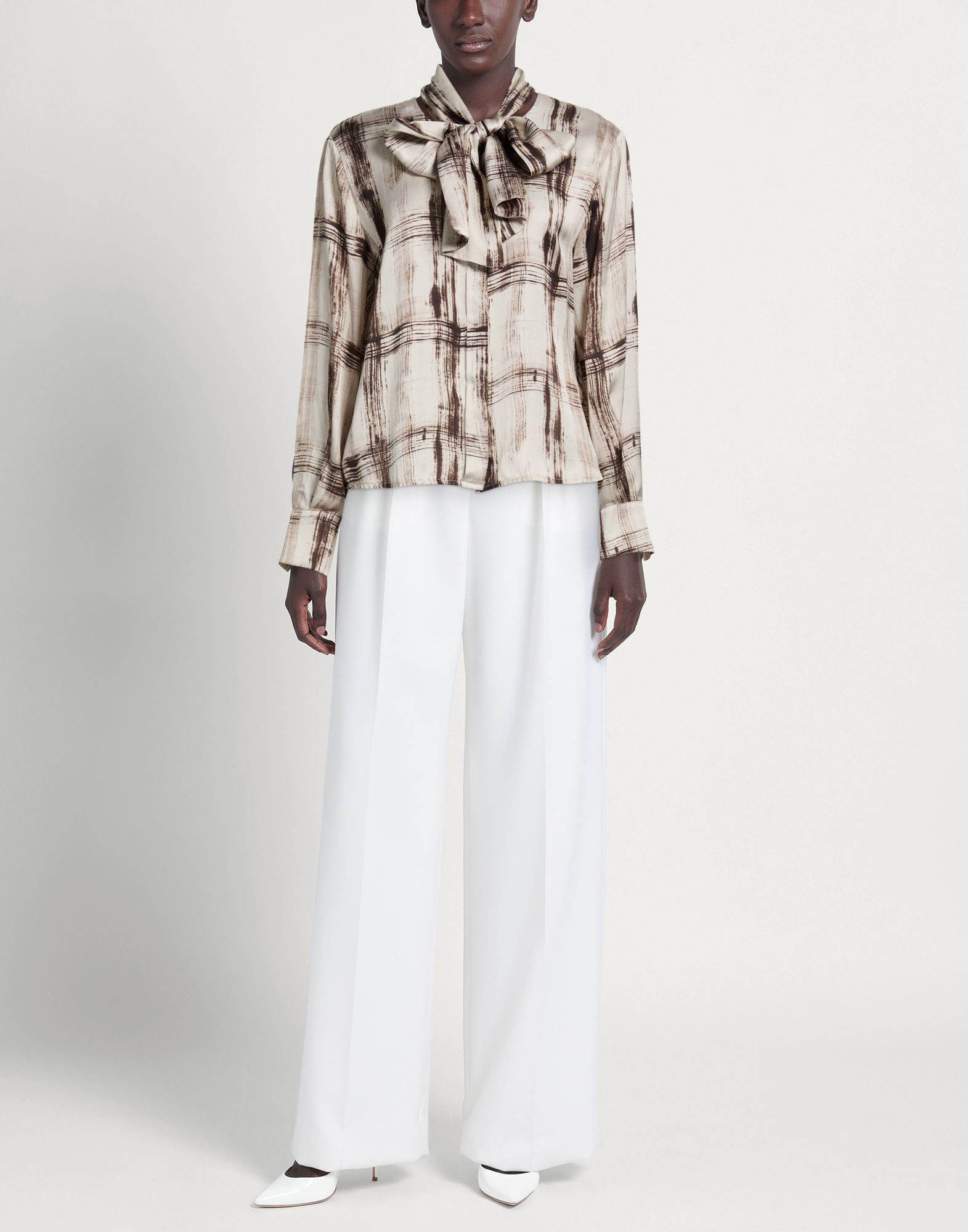 KAOS ICONA by KAOS Light Grey Viscose Blend Checked Blouse