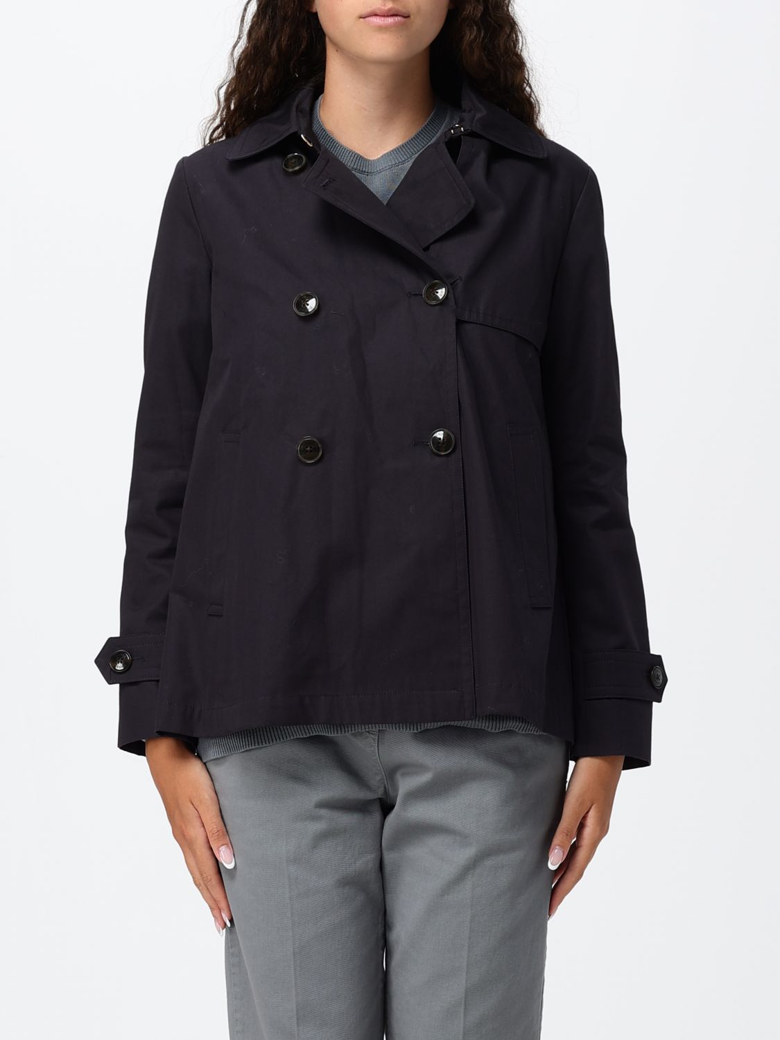 HERNO Herno Short Double-Breasted Cotton Trench Coat with Hood and Cuff Straps
