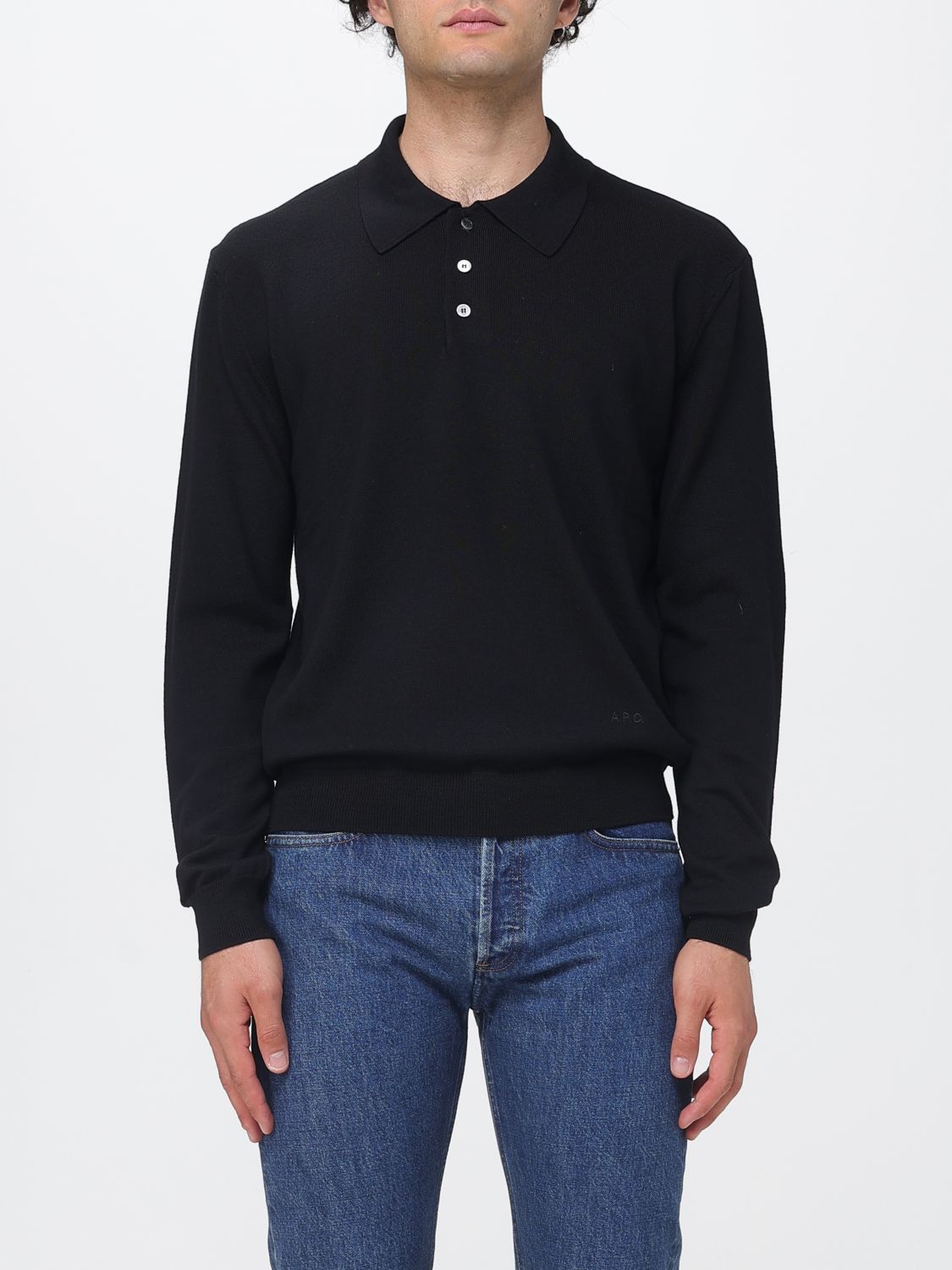 A.P.C. A.P.C. Long Sleeve Merino Wool Knitted Polo Shirt
