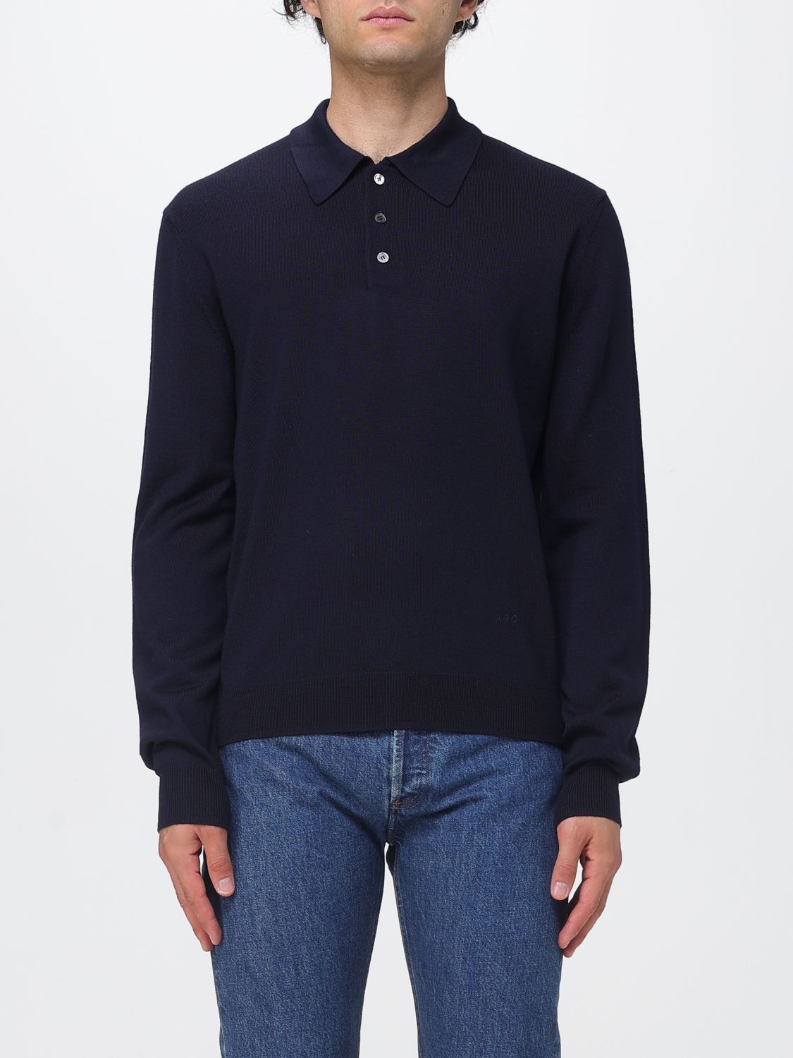 A.P.C. A.P.C. Long Sleeve Merino Wool Knitted Polo Shirt