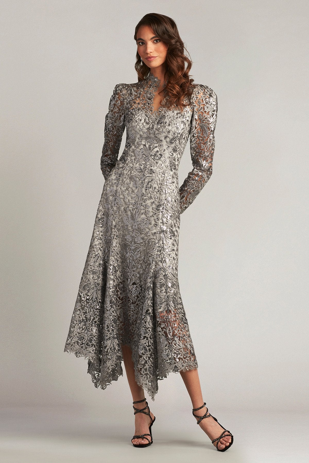 TADASHI SHOJI Tadashi Shoji Sequin Embroidered Illusion Midi Dress