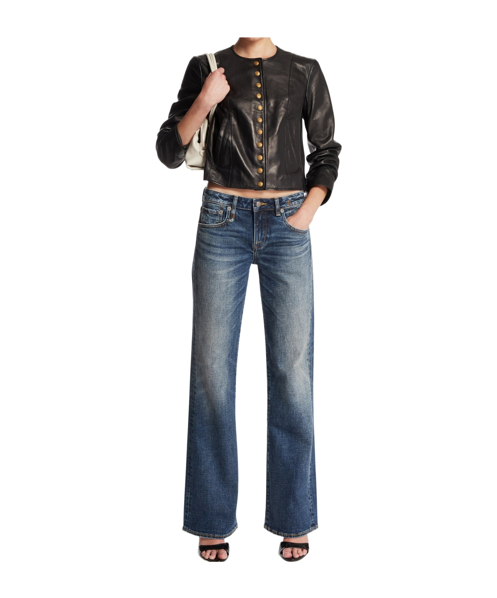 R13 R13 Round Neck Long Sleeve Leather Jacket