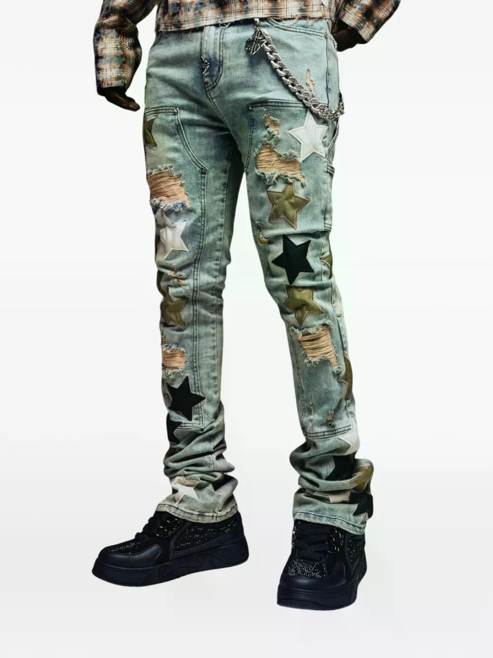 GUAPI GUAPI Star Appliqué Distressed Jeans