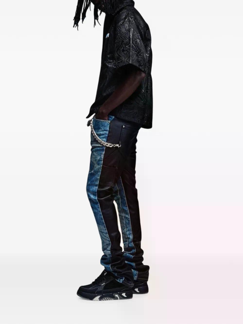 GUAPI GUAPI Checkerboard-Print Panelled Jeans with Detachable Chain