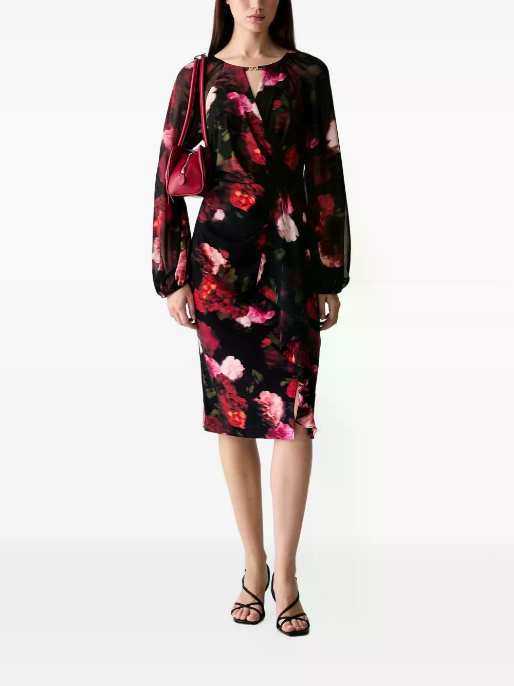 JOSEPH RIBKOFF Joseph Ribkoff Floral Print Ruffled Midi Dress