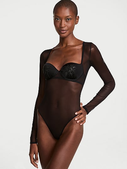 VICTORIA'S SECRET Victoria's Secret Tease Spider Embroidery Push-Up Long-Sleeve Bodysuit