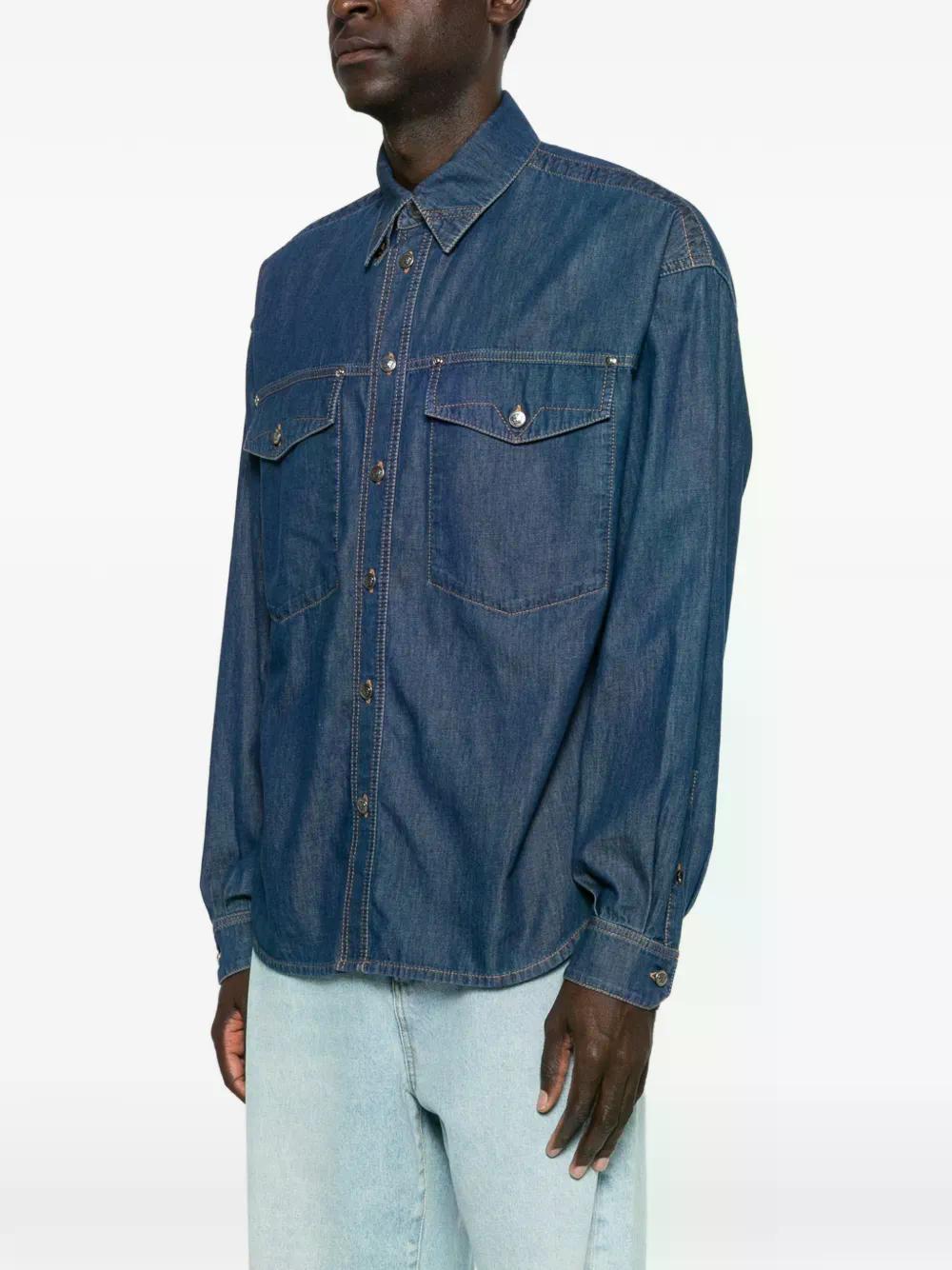 VERSACE embroidered-logo denim cotton shirt