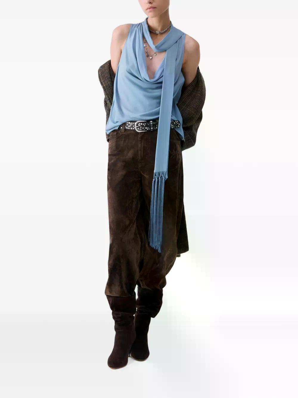 LIU JO LIU JO Sleeveless Draped Top with Decorative Fringes