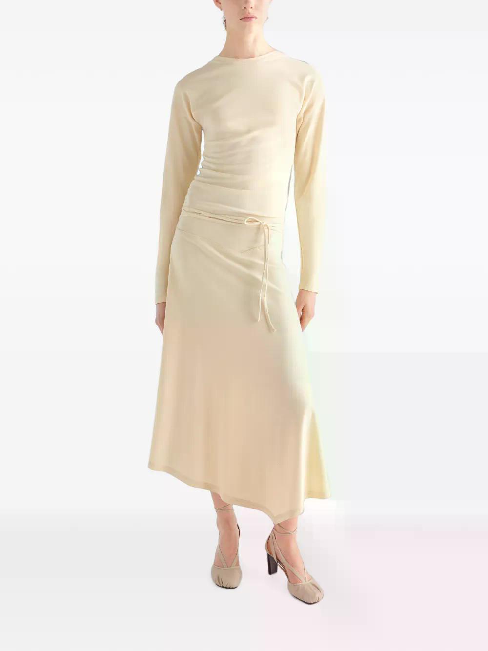 LEMAIRE LEMAIRE Fluid Long Sleeve Midi Dress in Silk Jersey Crepe