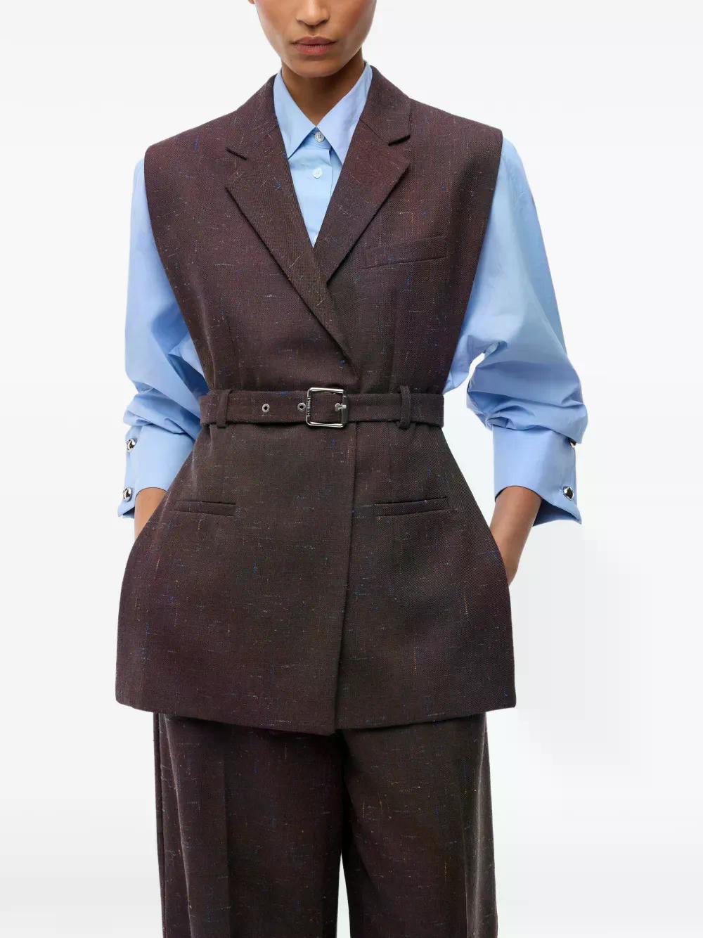 PINKO Belted Sleeveless Jacket with Notched Lapels