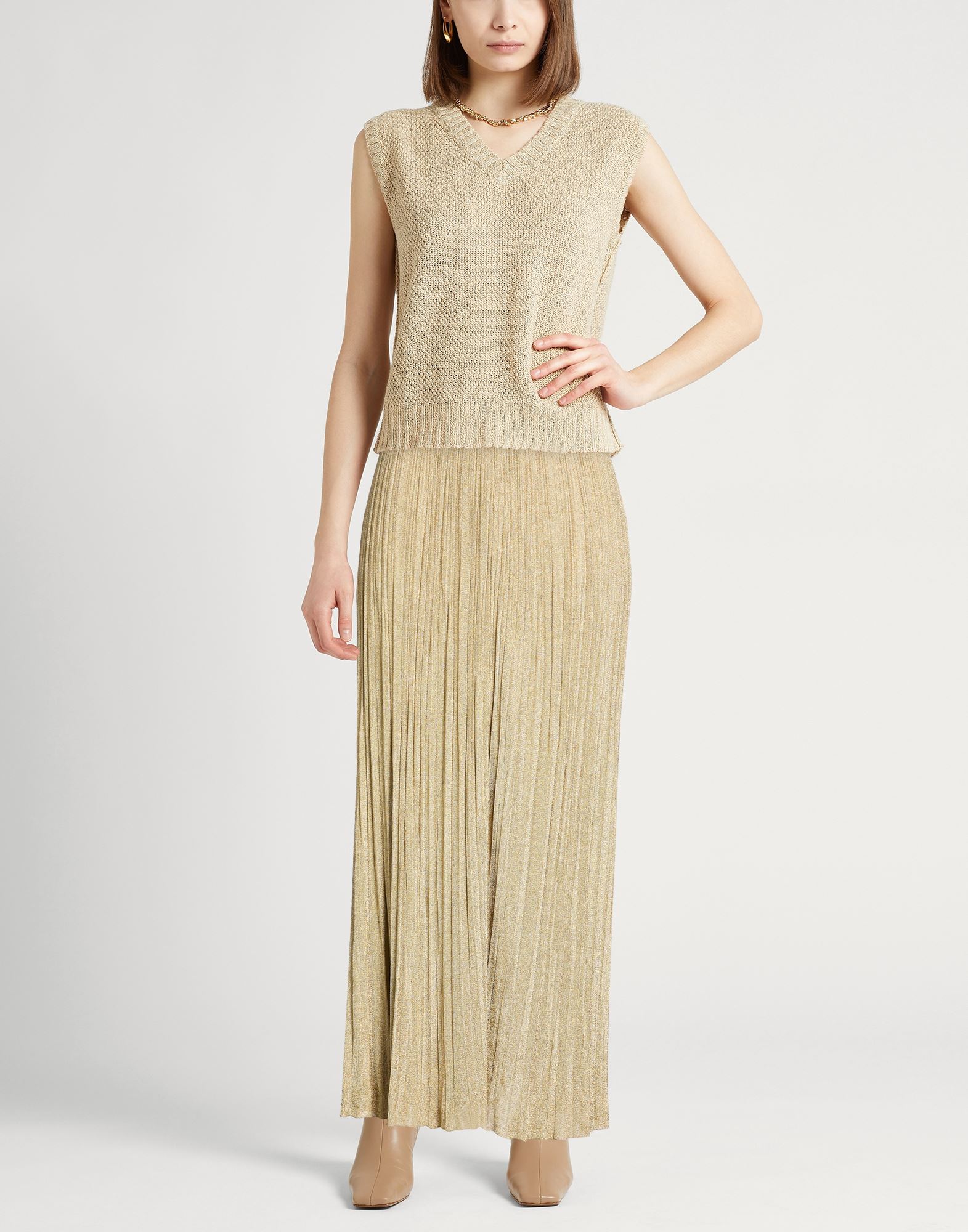 HERNO HERNO Pleated Metallic Knit Midi Skirt