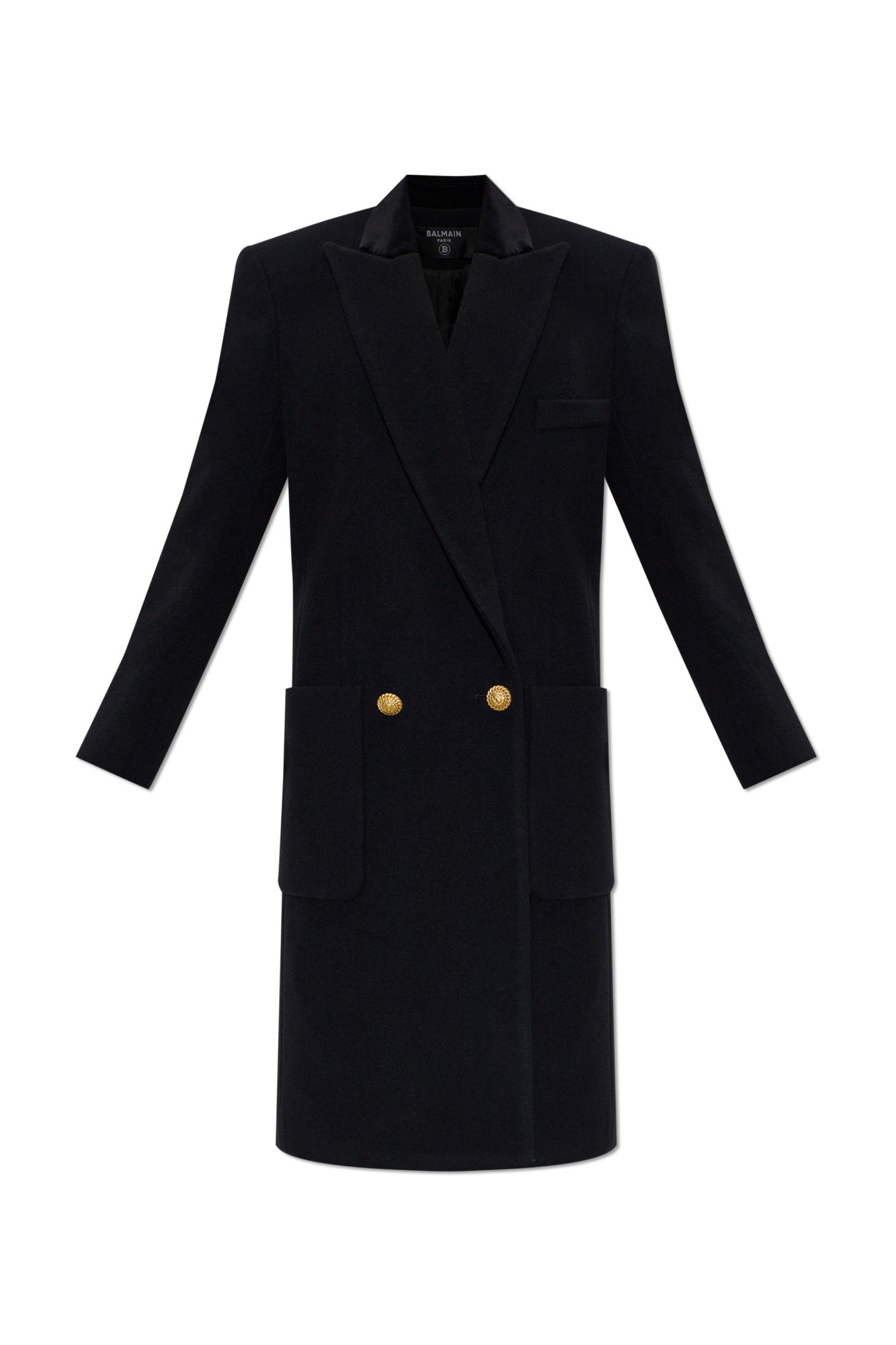 BALMAIN Balmain Double-Breasted Wool Coat with Gold Button Detail