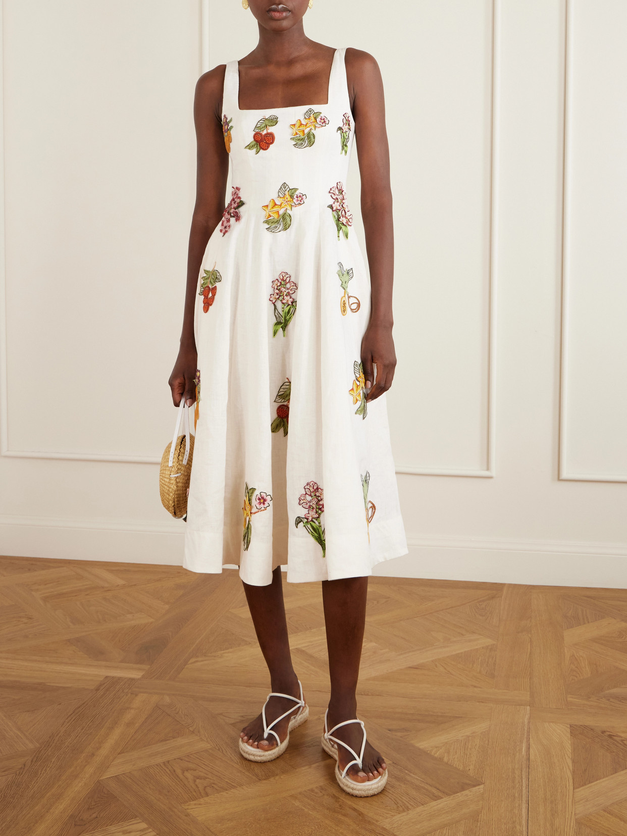AGUA BENDITA Agua by Agua Bendita Frontera Embellished Linen Midi Dress