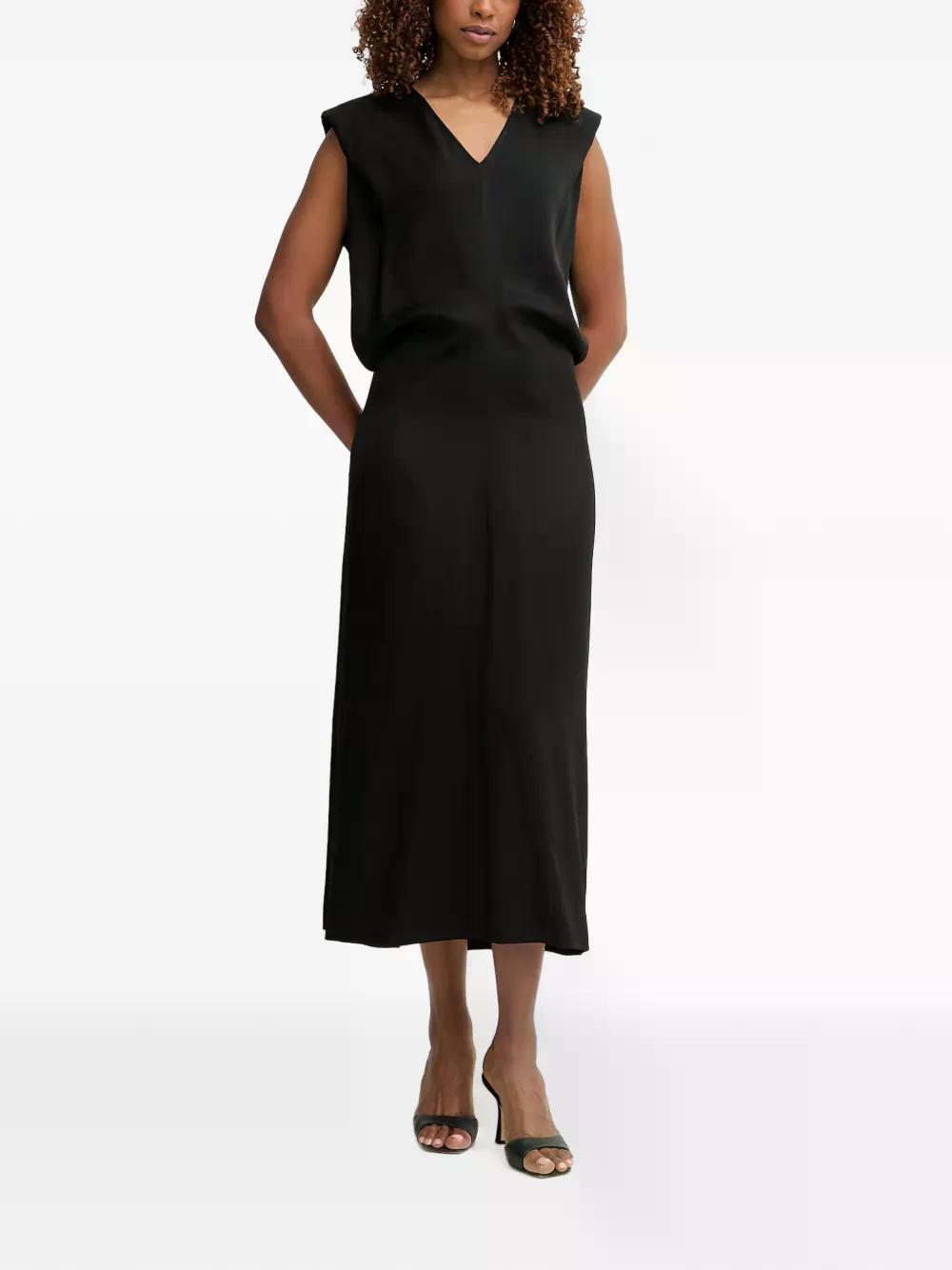 TRUSSARDI Trussardi V-Neck Midi Dress with Padded Shoulders
