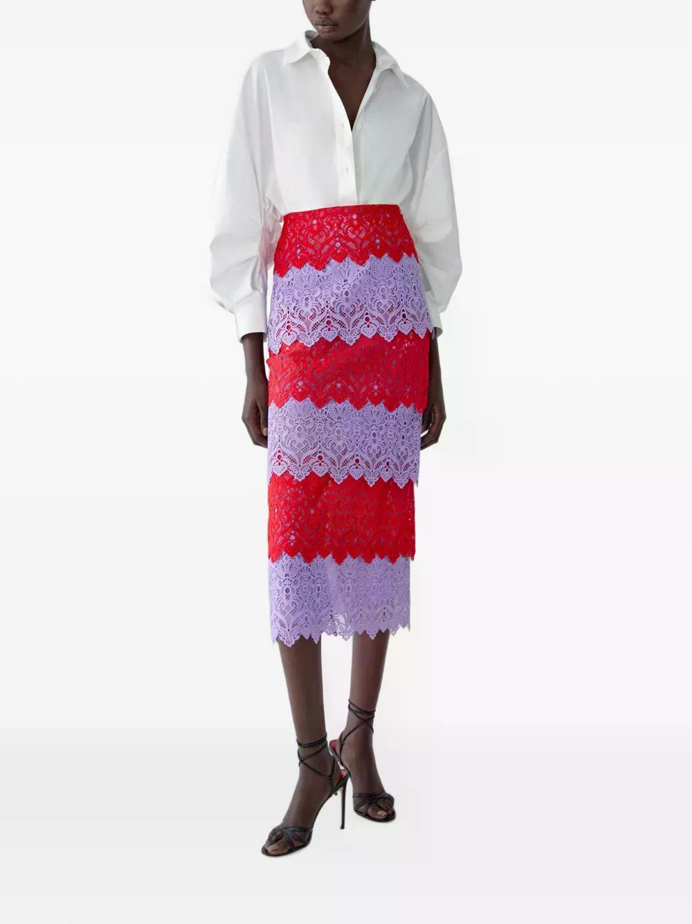 CAROLINA HERRERA Carolina Herrera Lace Trim Midi Pencil Skirt