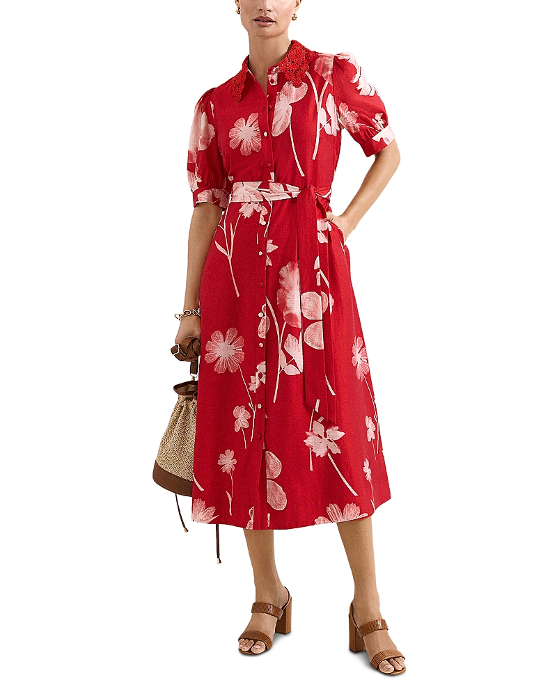 PHASE EIGHT Phase Eight Delphine Floral Print Midi Dress with Lace Collar