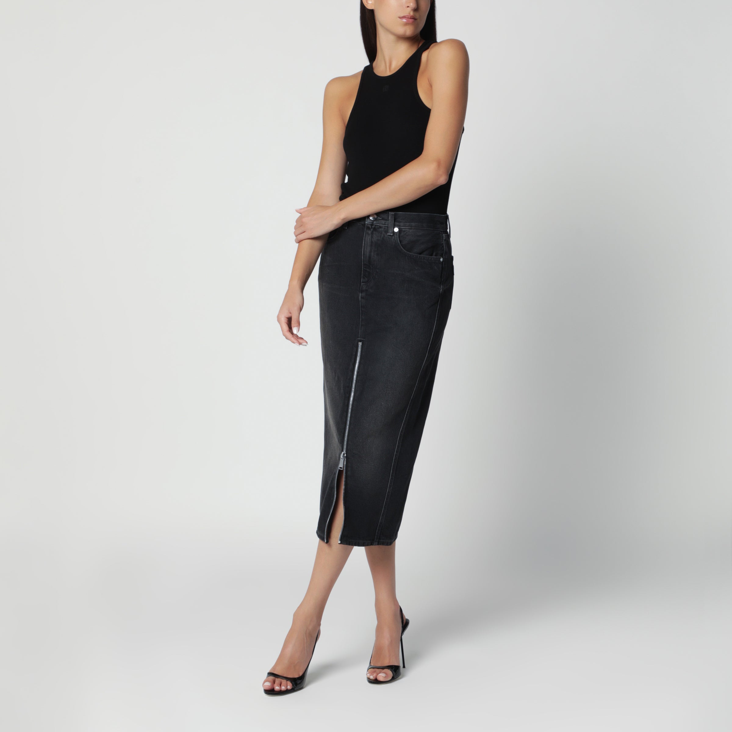 HAIKURE Haikure Washed Denim Midi Skirt with Exposed Zip