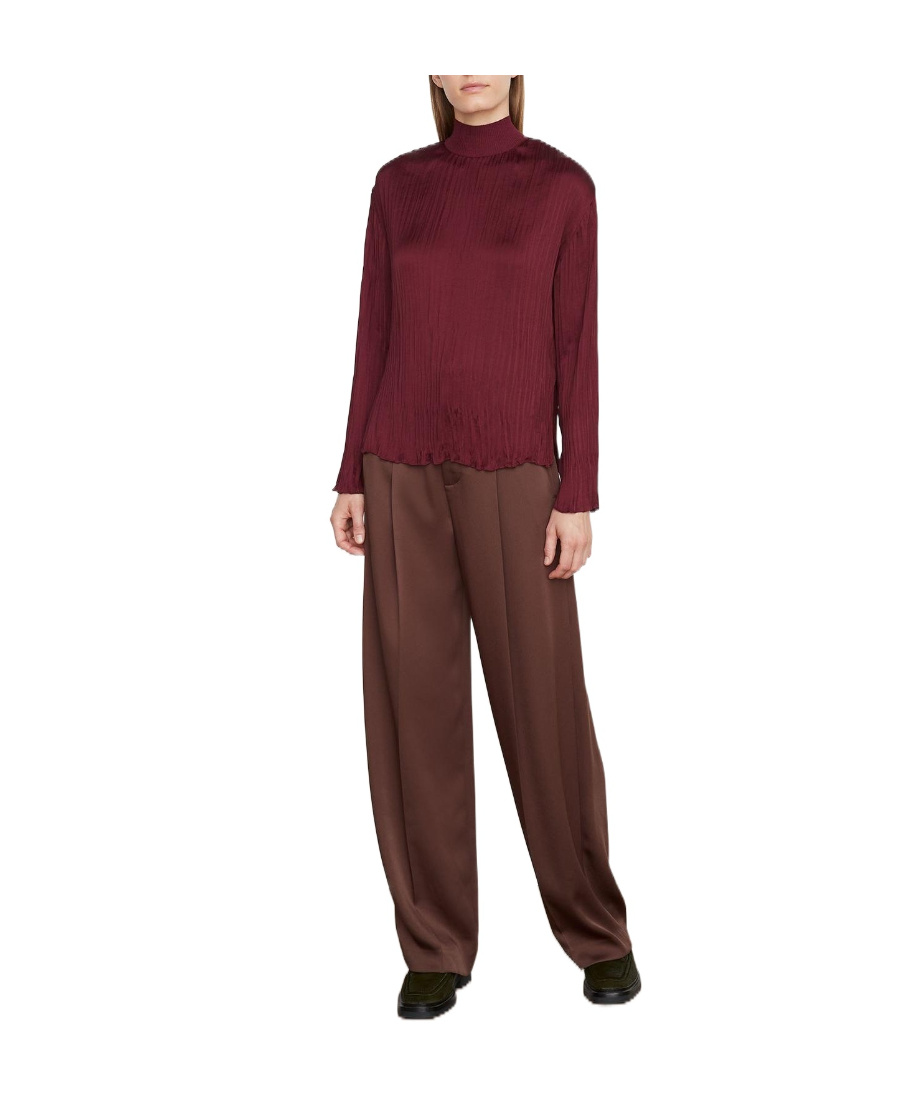 VINCE Vince Rib High Neckline Broken Satin Long Sleeve Blouse