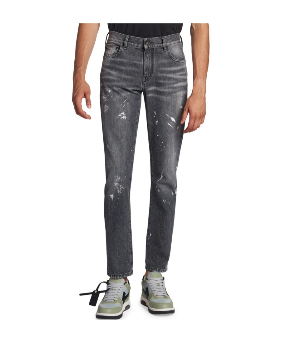 OFF-WHITE Off-White Diag-Striped Distressed Straight Leg Jeans