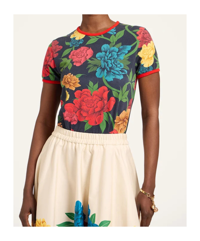 LA DOUBLEJ La Double J Short Sleeve Crewneck Top with Contrasting Trim
