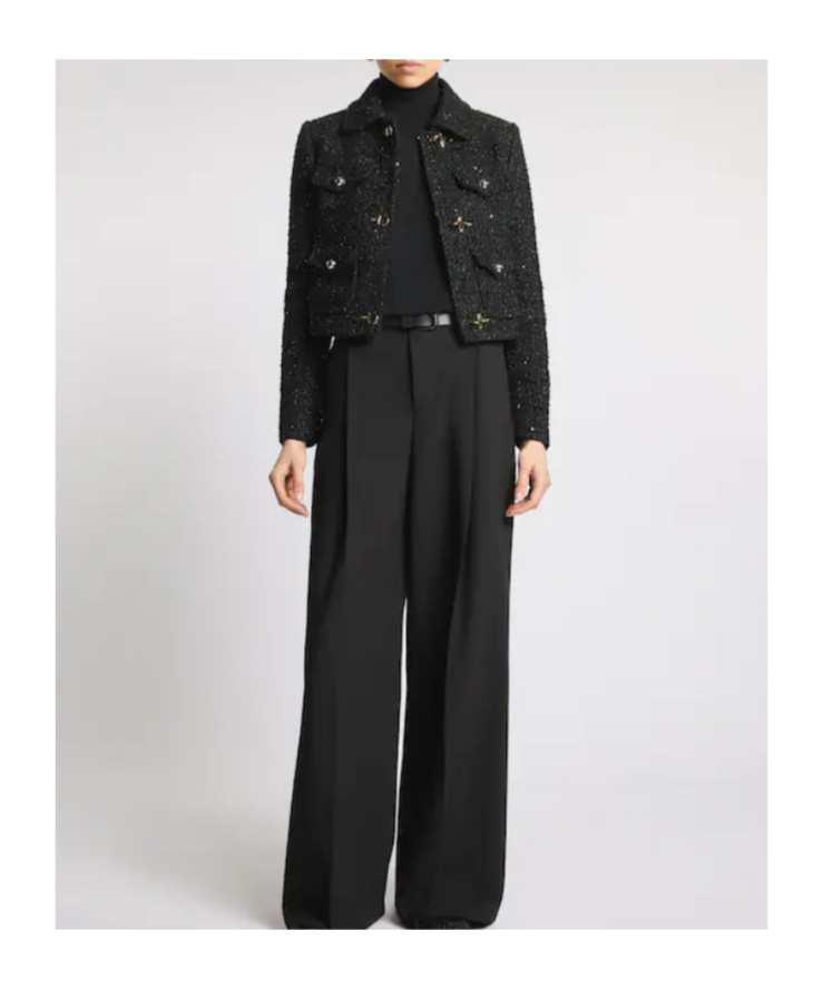 FAY Fay Boucle Tweed Jacket with Sequins and Metal Trims