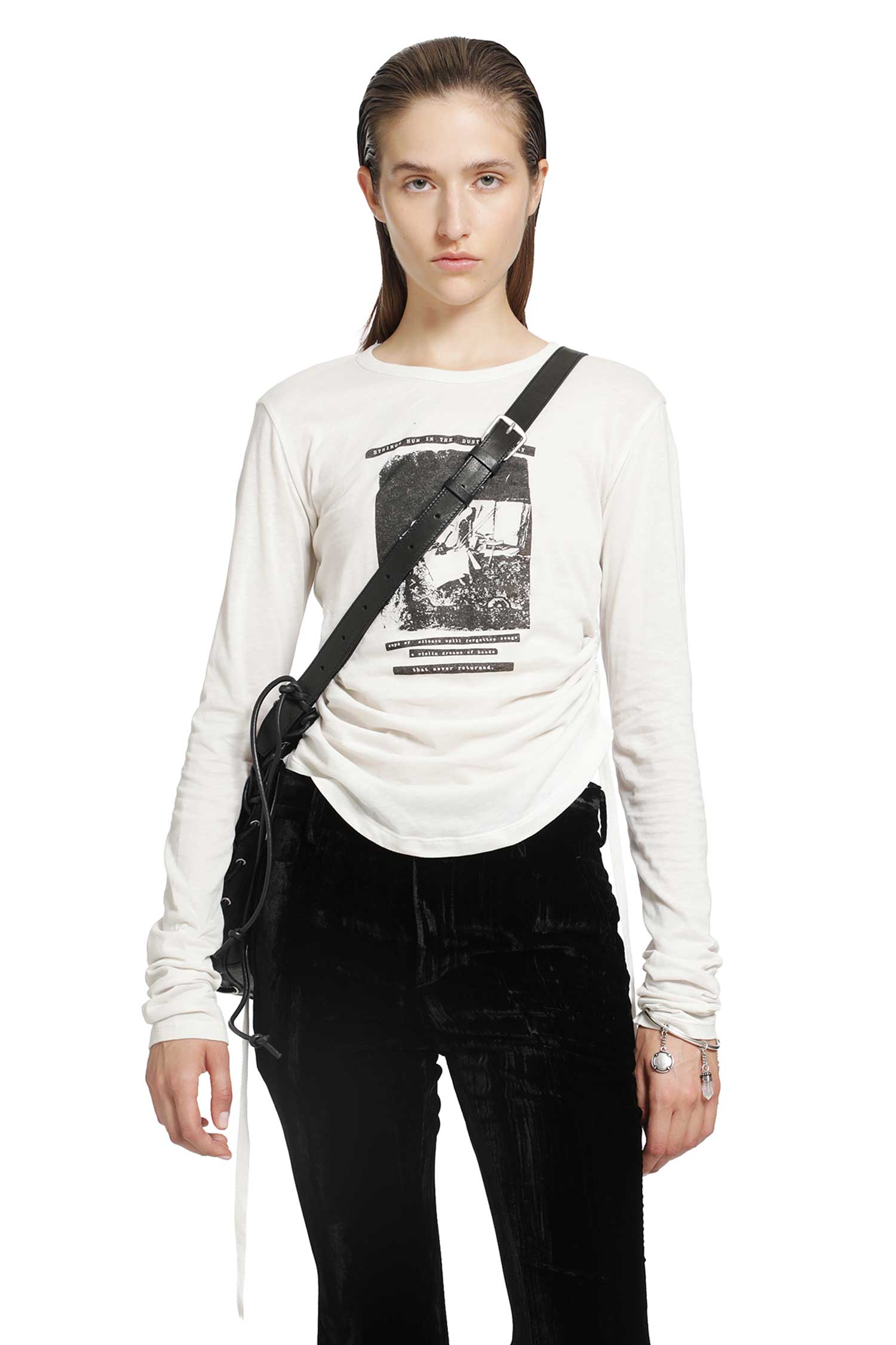 ANN DEMEULEMEESTER Ann Demeulemeester Dot Wrinkled Cropped Long Sleeve Top