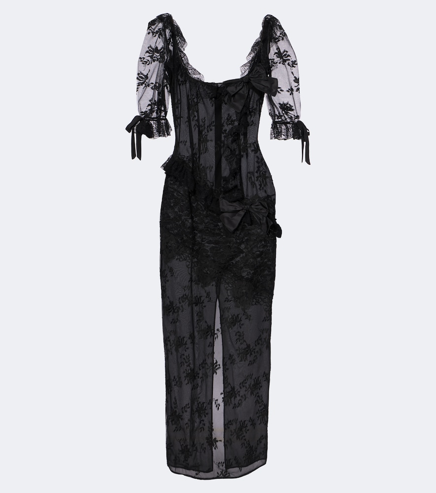 ALESSANDRA RICH Alessandra Rich Black Lace Bow Detail Midi Dress